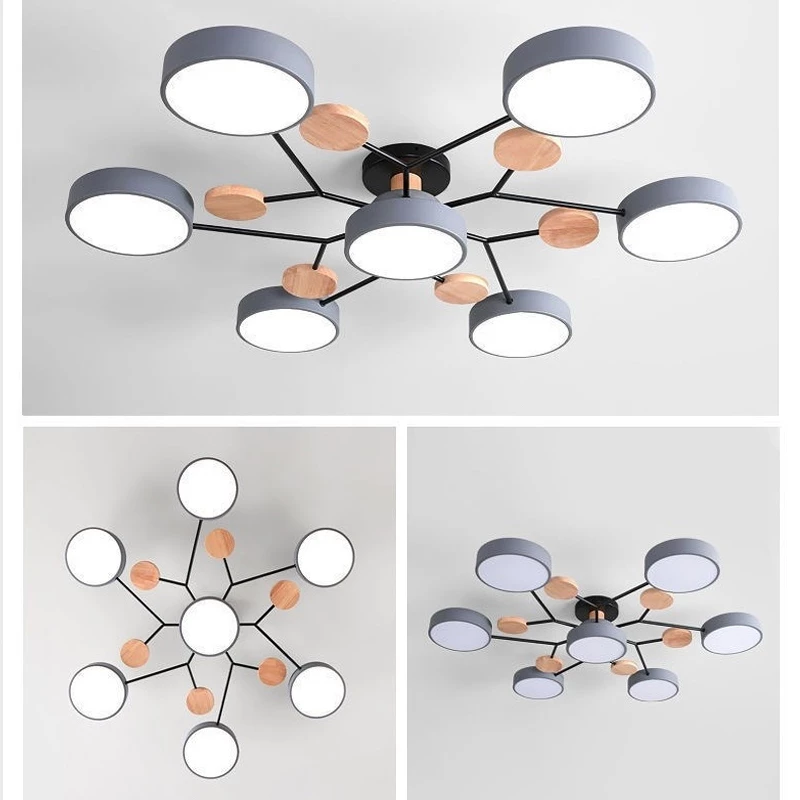 Tri Color LED Ceiling Light Modern Wood Decorative Chandelier for ...