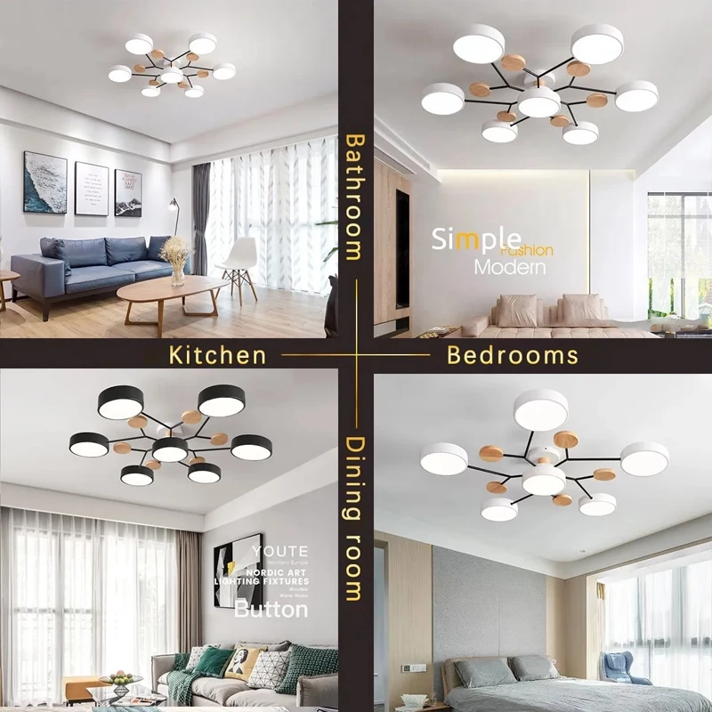 Tri Color LED Ceiling Light Modern Wood Decorative Chandelier for ...
