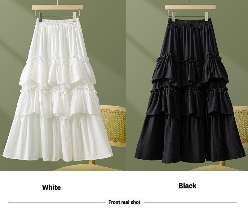 Alisa.Sonya Women 3 Tiered Cotton Maxi Skirt A-Line Pleated Elastic ...