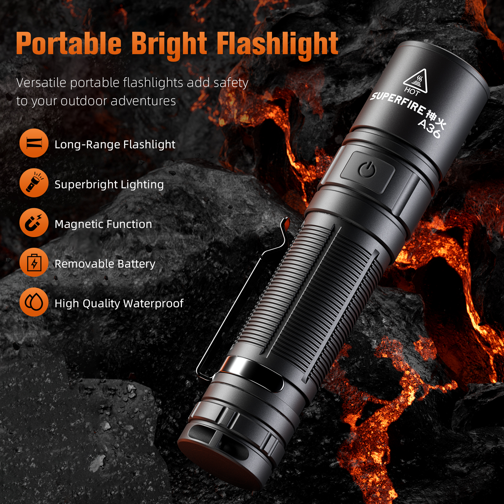 SUPERFIRE A36 12W EDC Bright LED Flashlight 2000mAh Battery 780LM Torch Portable Camping Fishing ...