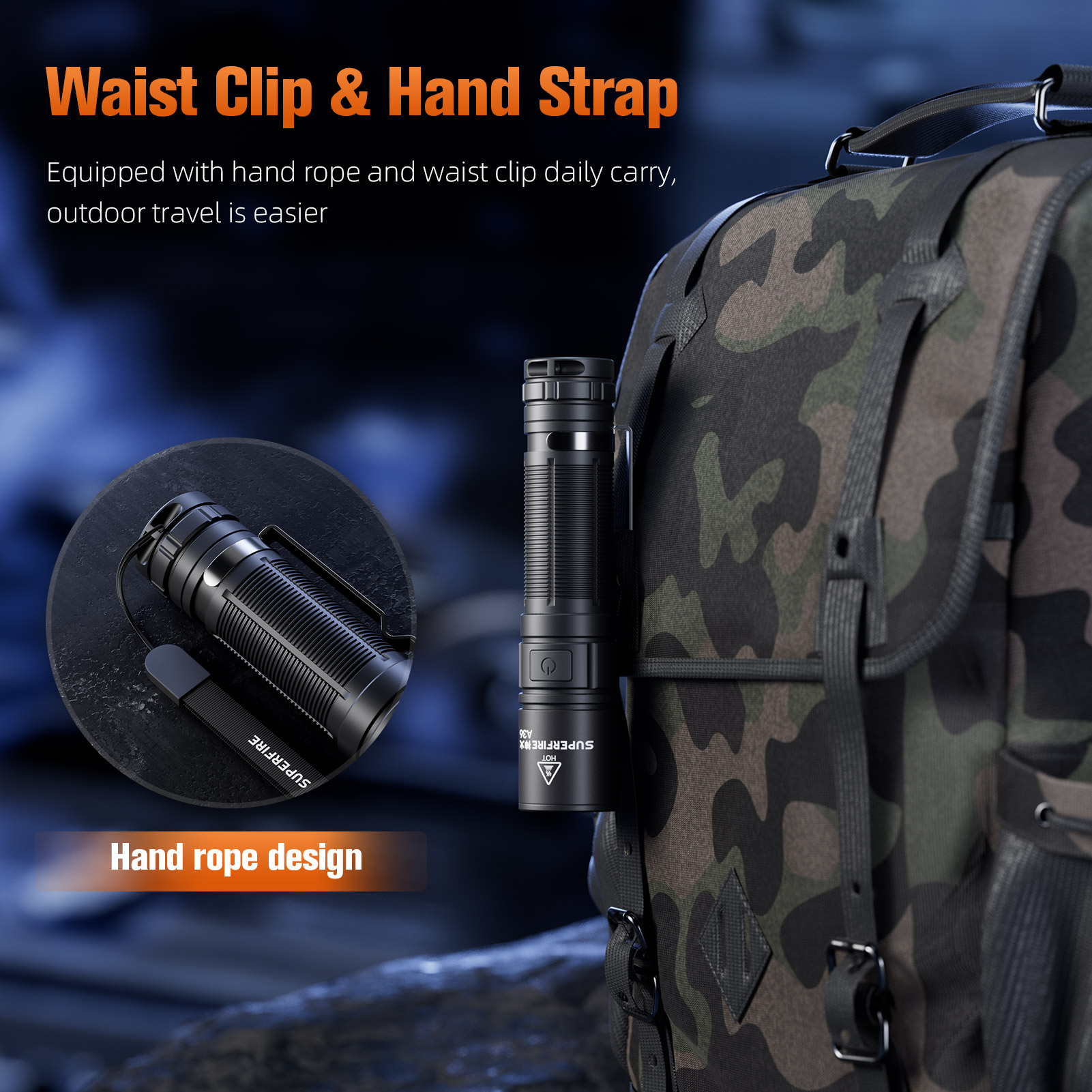 SUPERFIRE A36 12W EDC Bright LED Flashlight 2000mAh Battery 780LM Torch Portable Camping Fishing ...