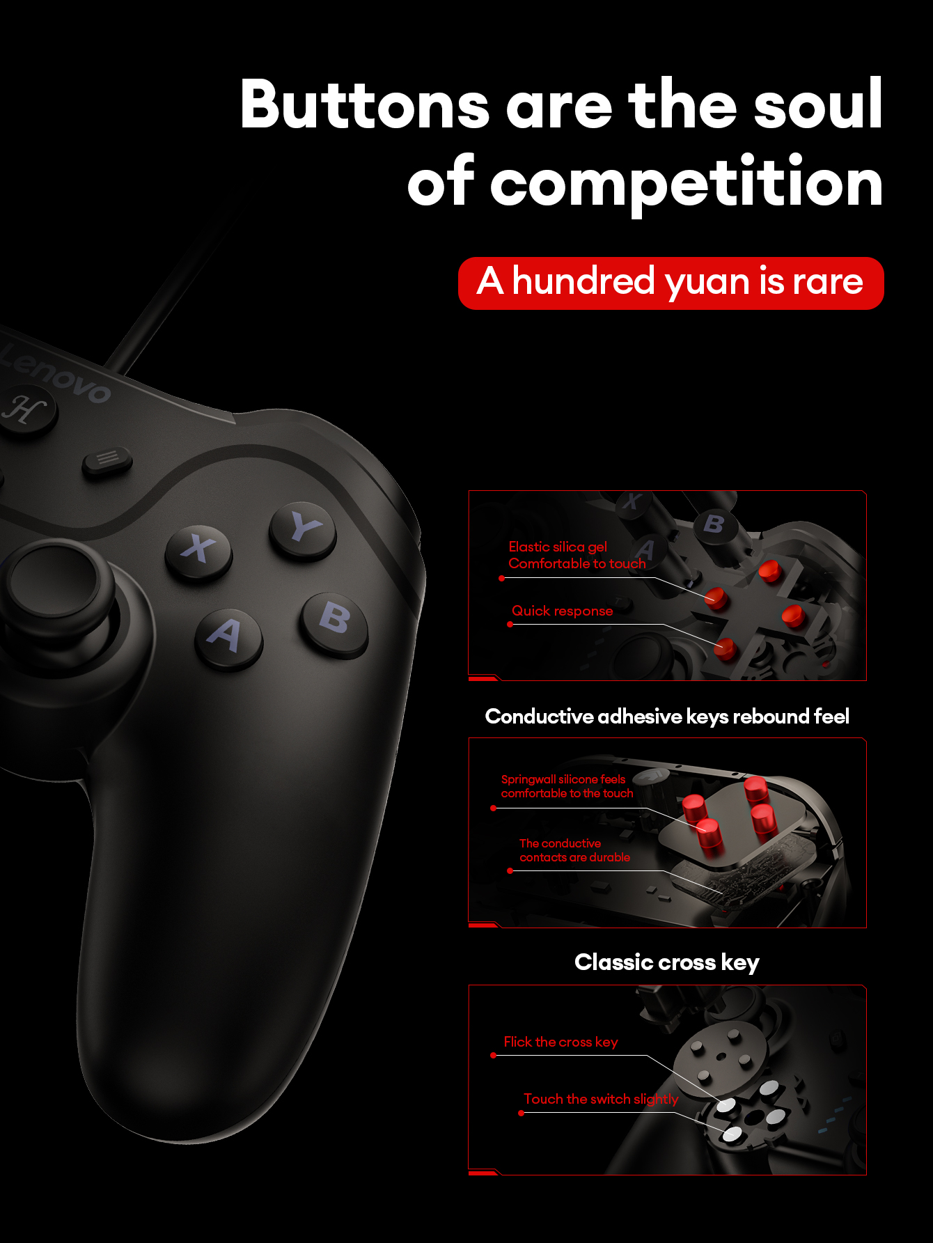 Lenovo P01 Wired Controller For Switch/PC/ Android TV Plug And Play ...