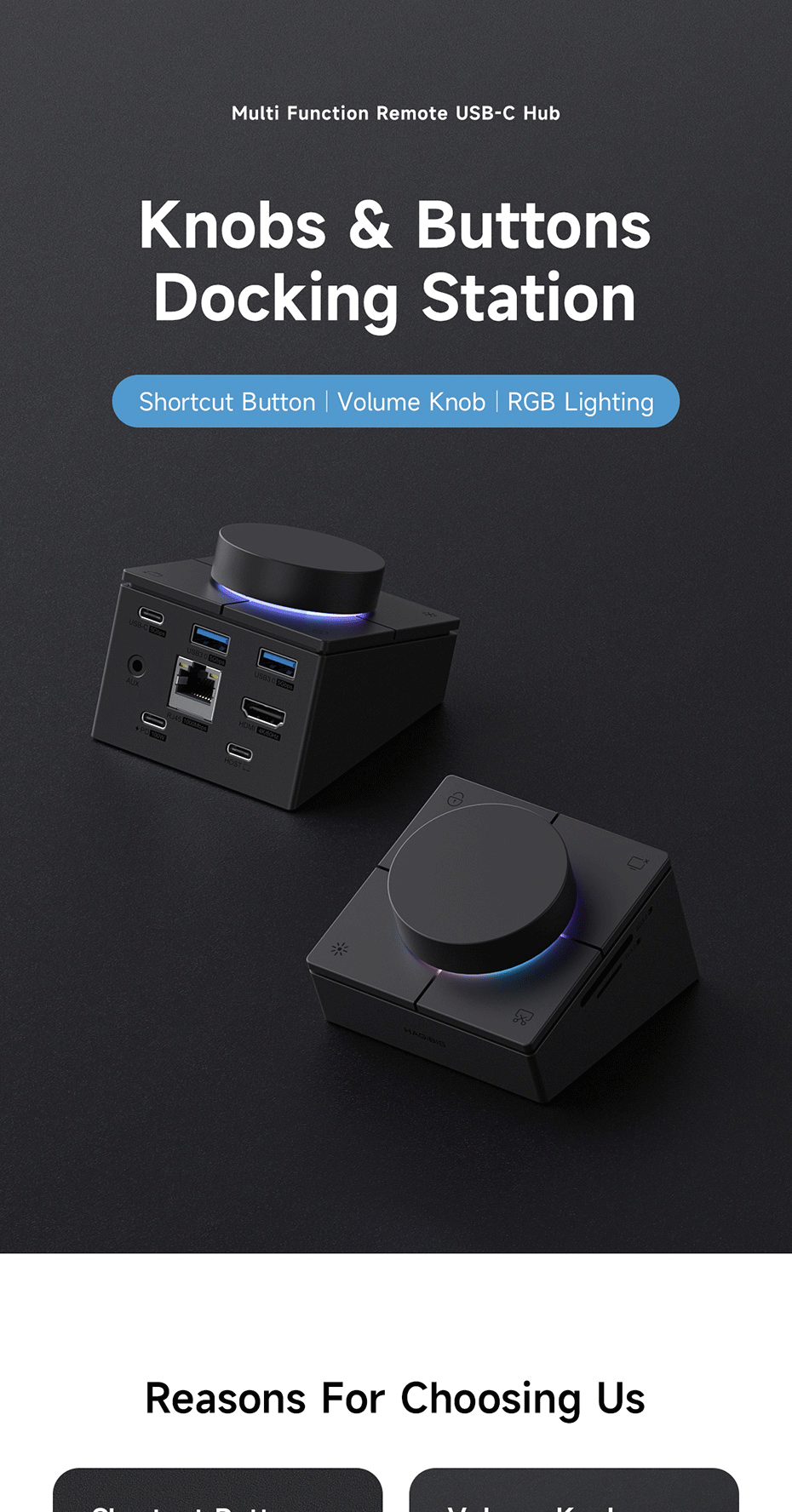 Hagibis Knob USB C Hub With 4K60Hz HDMI 100W PD Shortcut Buttons Type-C Docking Station Volume ...