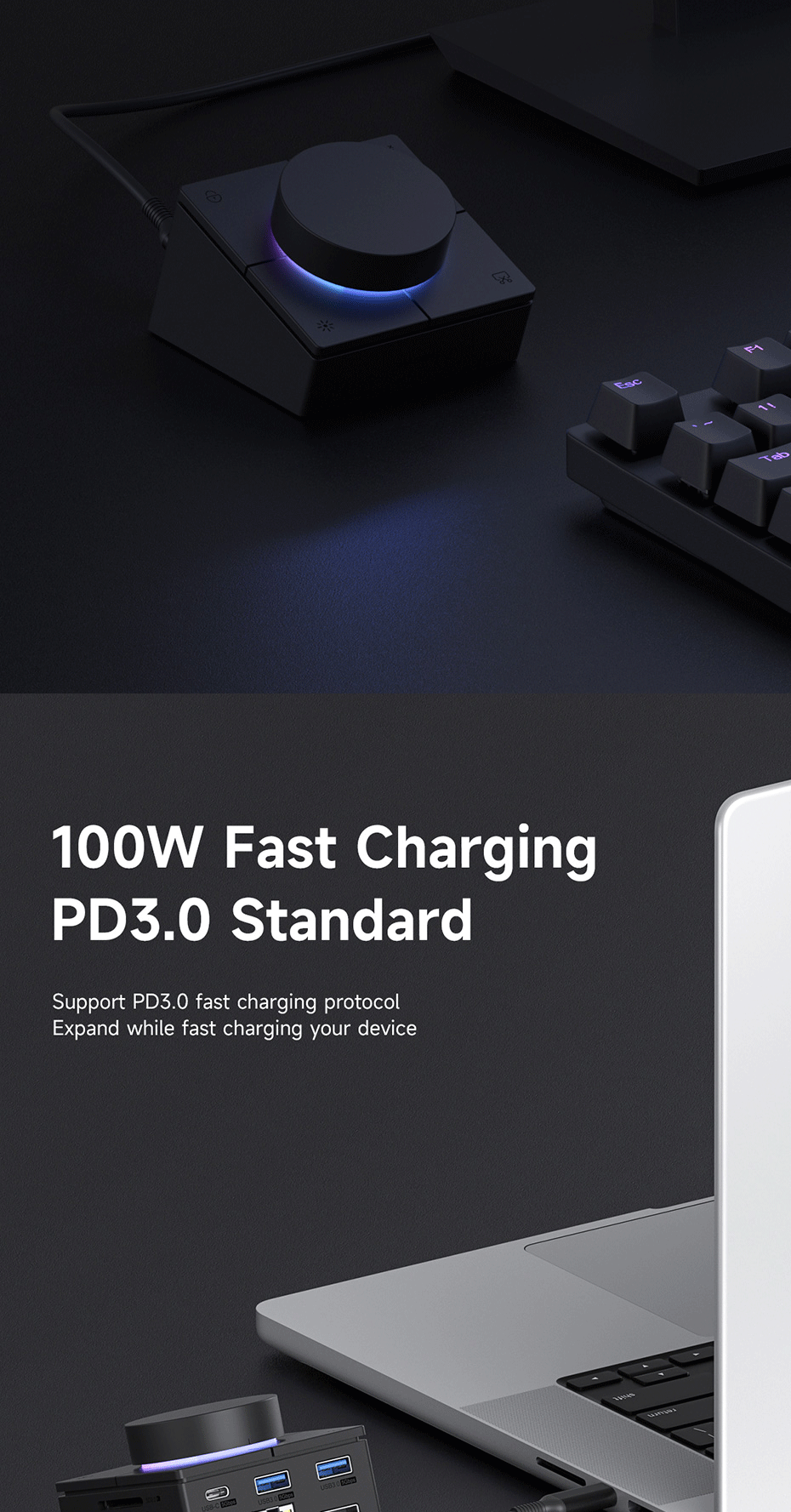 Hagibis Knob USB C Hub With 4K60Hz HDMI 100W PD Shortcut Buttons Type-C ...
