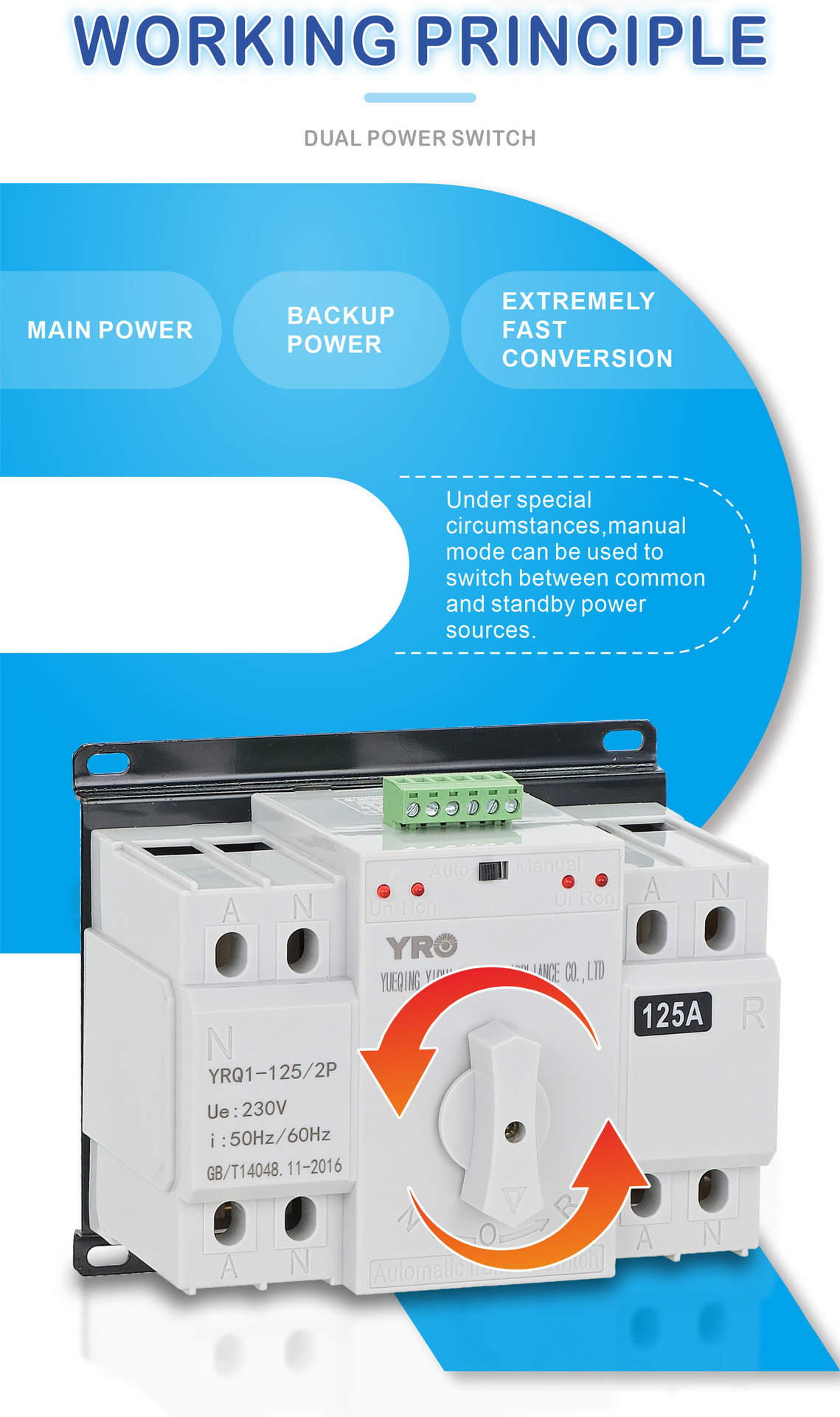 YRO Dual Power Automatic Transfer SwitchAC ATS 2P 4P 230V 400V 125A 63A ...