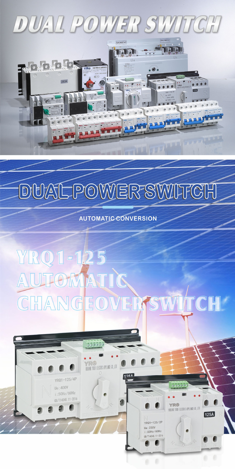 YRO Dual Power Automatic Transfer SwitchAC ATS 2P 4P 230V 400V 125A 63A ...