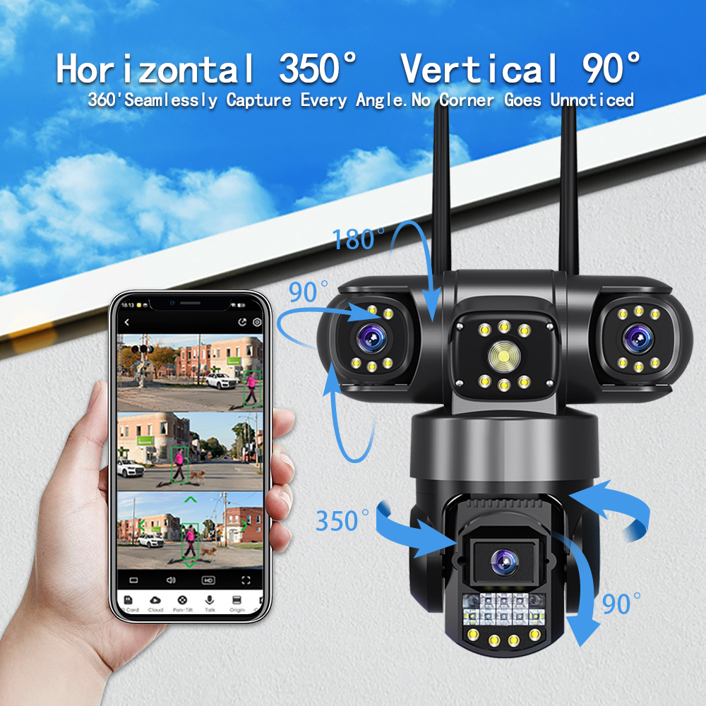 6K 12MP IP Camera Three Lens Three Screens 10X Zoom WiFi Surveillance ...
