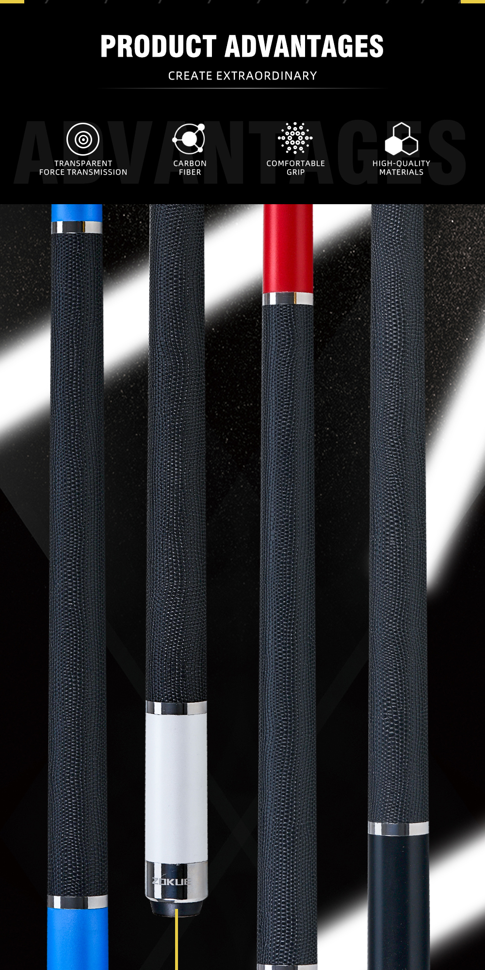 ZOKUE Elite Series Carbon Fiber Pool Cue Low Deflection Full Carbon ...