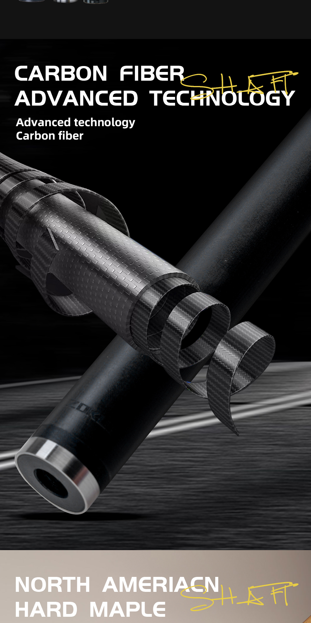 ZOKUE Elite Series Carbon Fiber Pool Cue Low Deflection Full Carbon ...