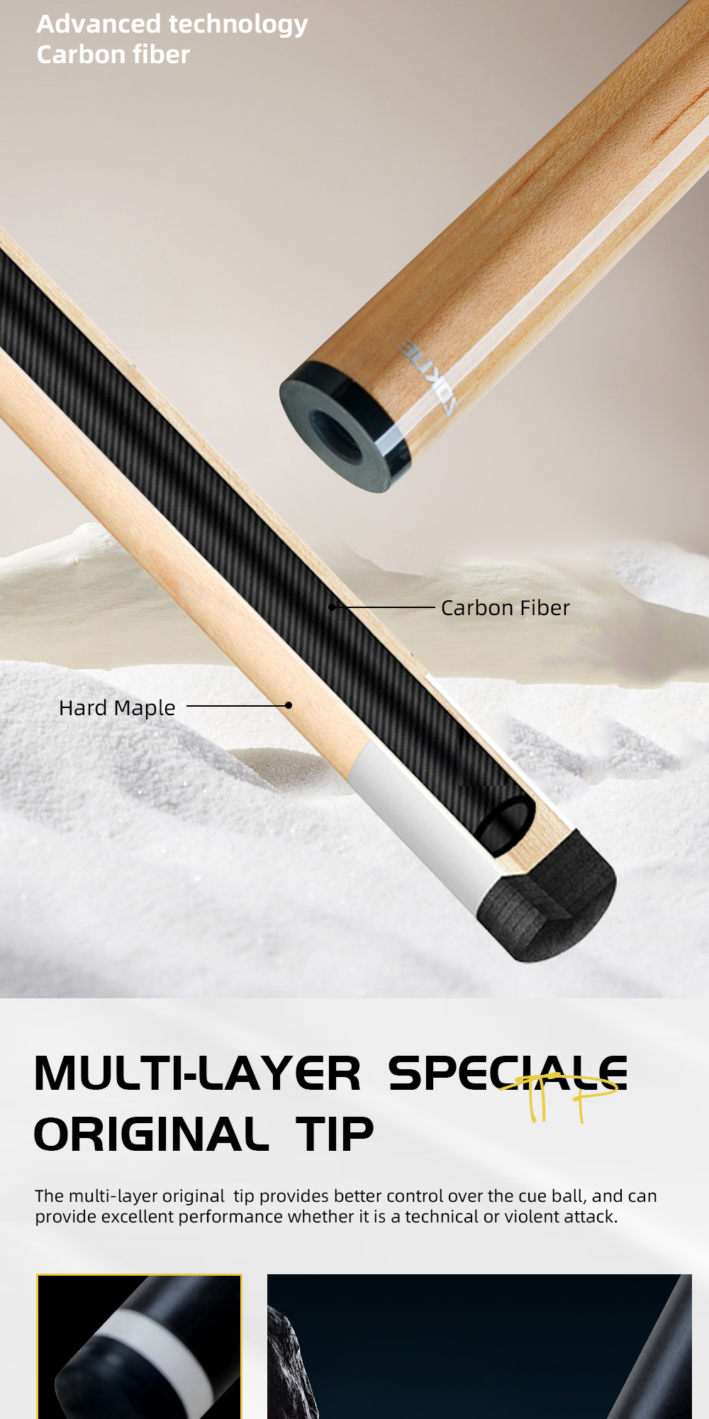 ZOKUE Elite Series Carbon Fiber Pool Cue Low Deflection Full Carbon ...
