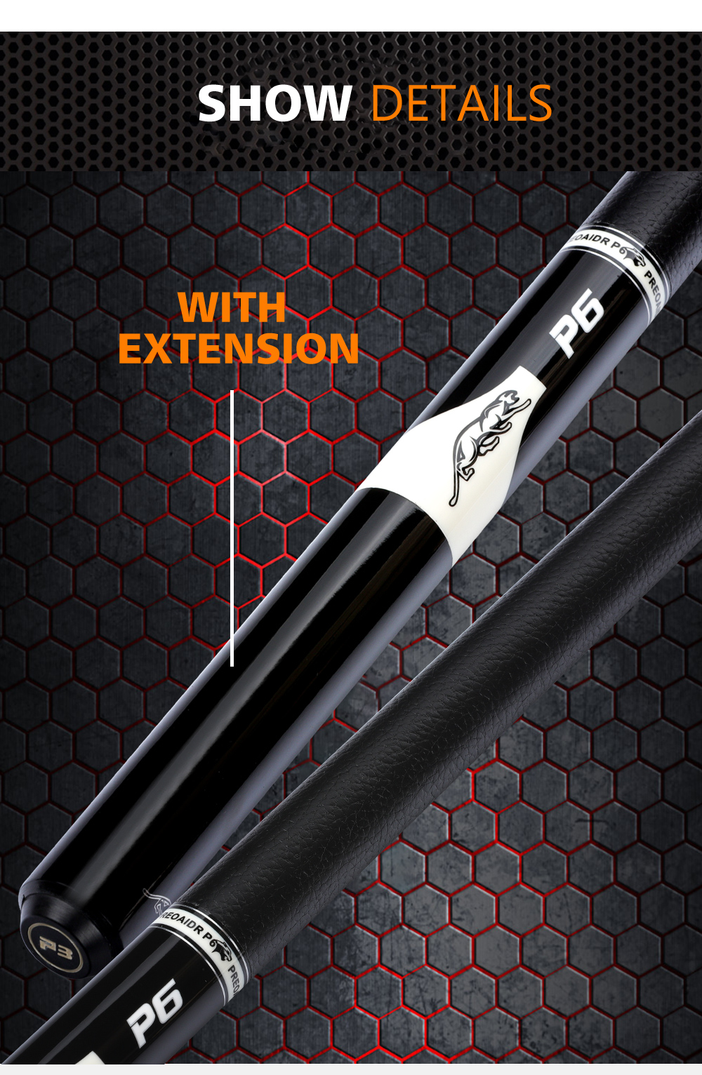 Preoaidr 3142 P6 Pool Cue Stick Black Maple Shaft 10.8/11.8/13mm Tip ...