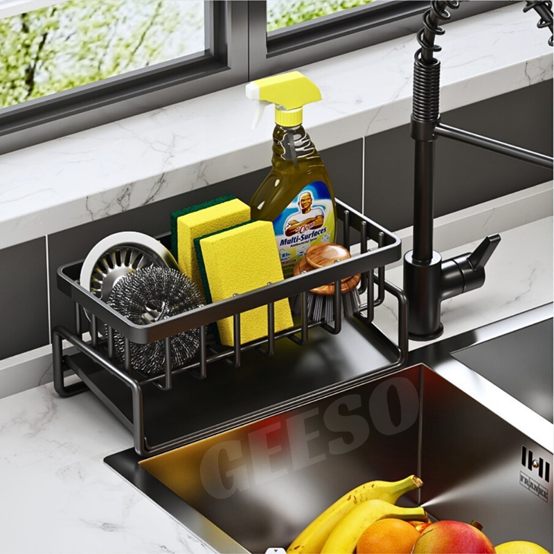Sponge Drainer Rack With Towl Holder Kitchen Bathroom Sink Organizer ...