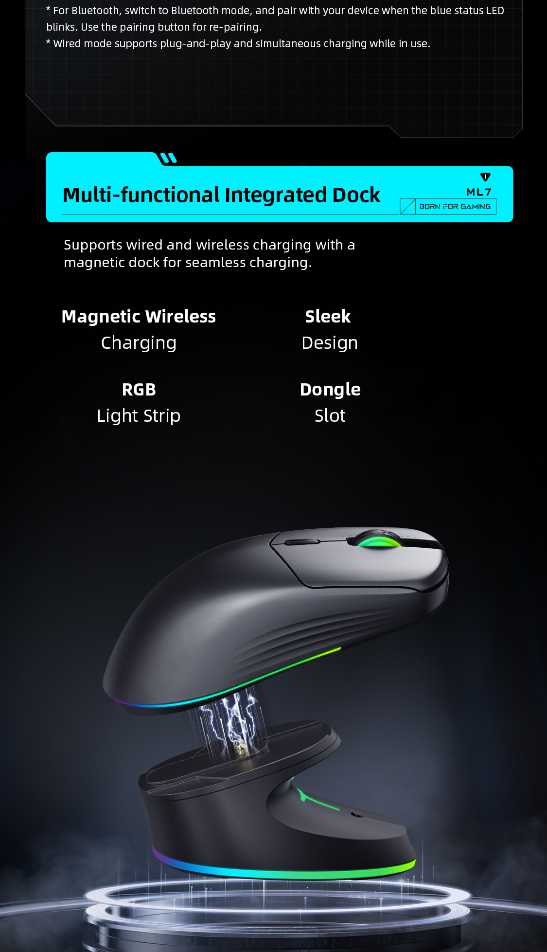 Thunderobot ML7 Gaming Mouse With Charging Dock Long Battery Life Tri ...