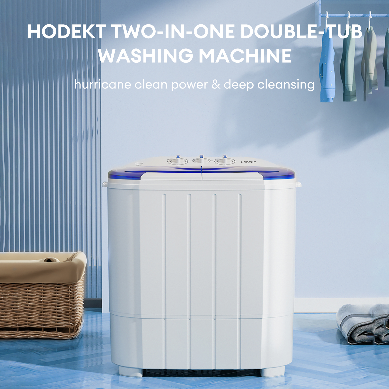 HODEKT Double-Barrel Washing Machine With Dryer 8.5KG Blue Light ...