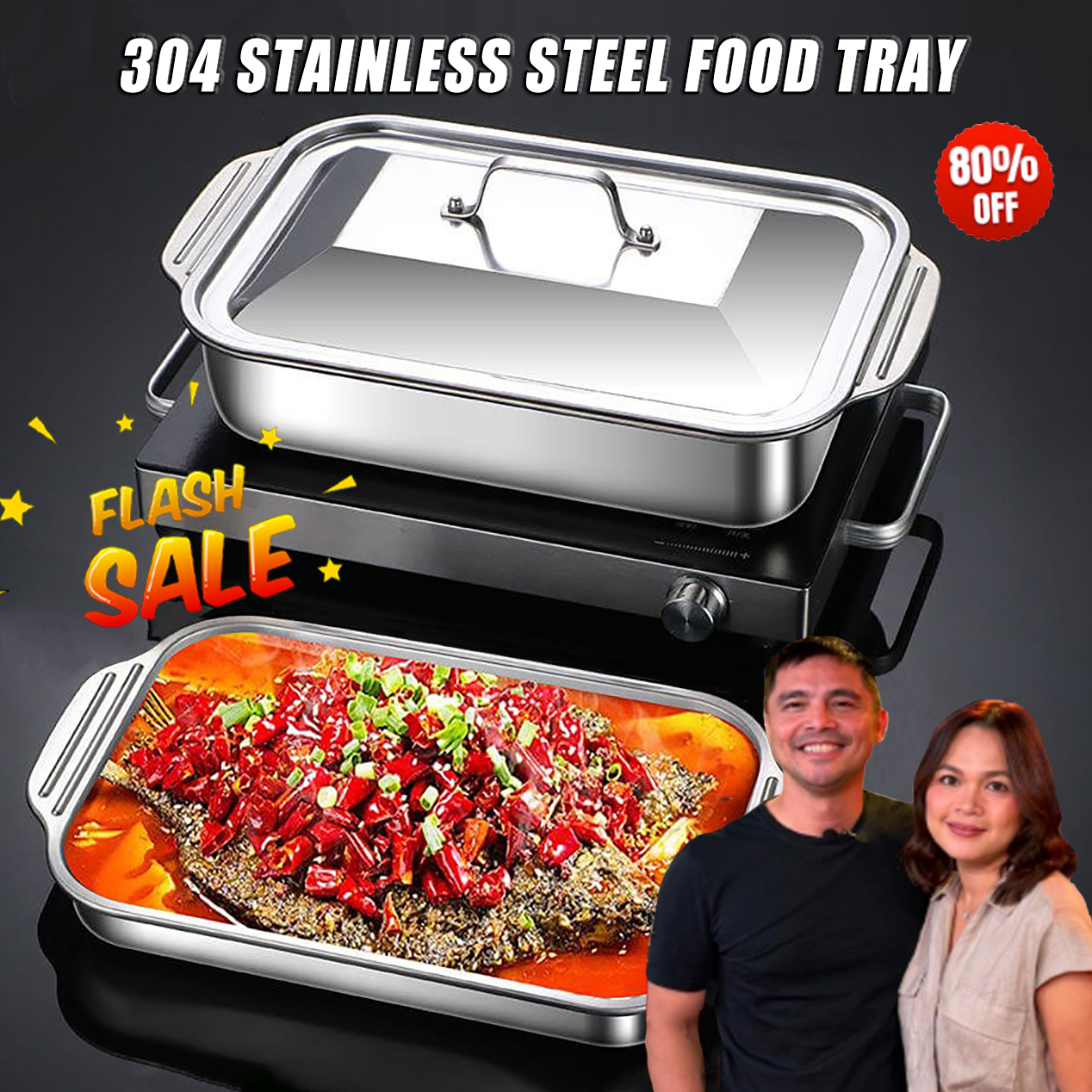 SUS 304 Stainless Steel BBQ Food Trays With Lid Rectangular Baking Pan ...