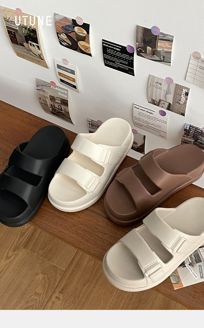 UTUNE Thick-Soled Double Strap Slippers Women's Summer Slippers EVA ...