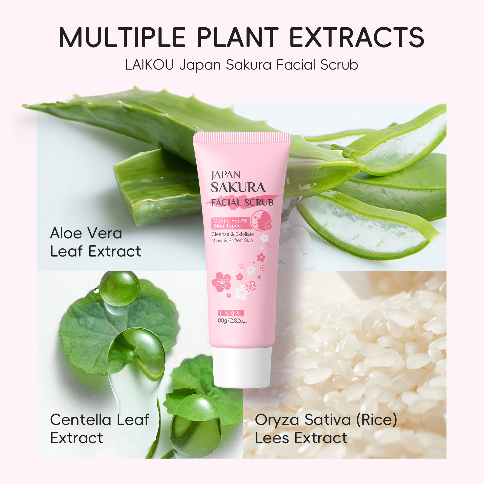 LAIKOU Japan Sakura Facial Scrub Cleanse & Exfoliate Glow & Soften Skin ...