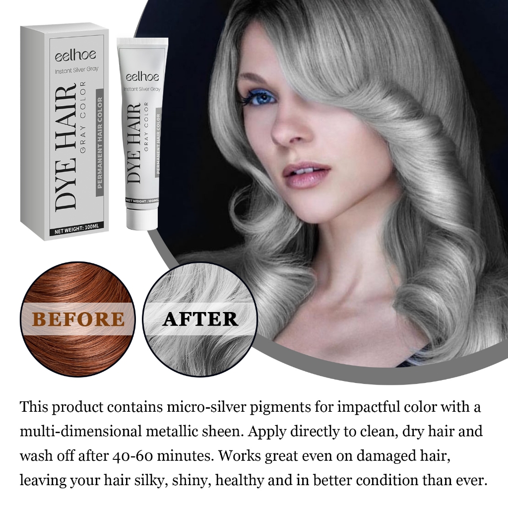 【Buy 2 Take 1】EELHOE Silver Ash Gray Hair Color Dye Permanent 100ml ...