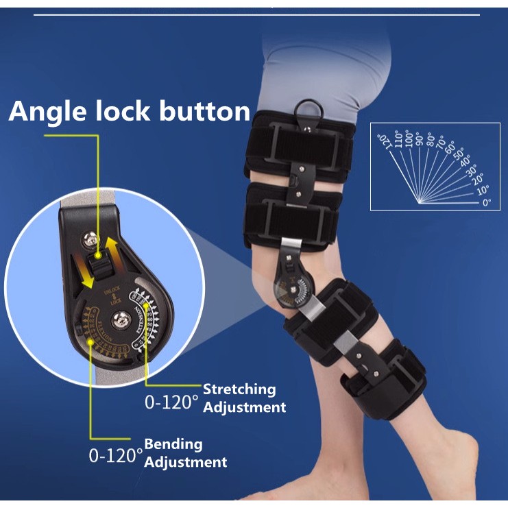 Knee Brace Support 0-120 Degrees Adjustable Hinged Leg Universal Knee ...