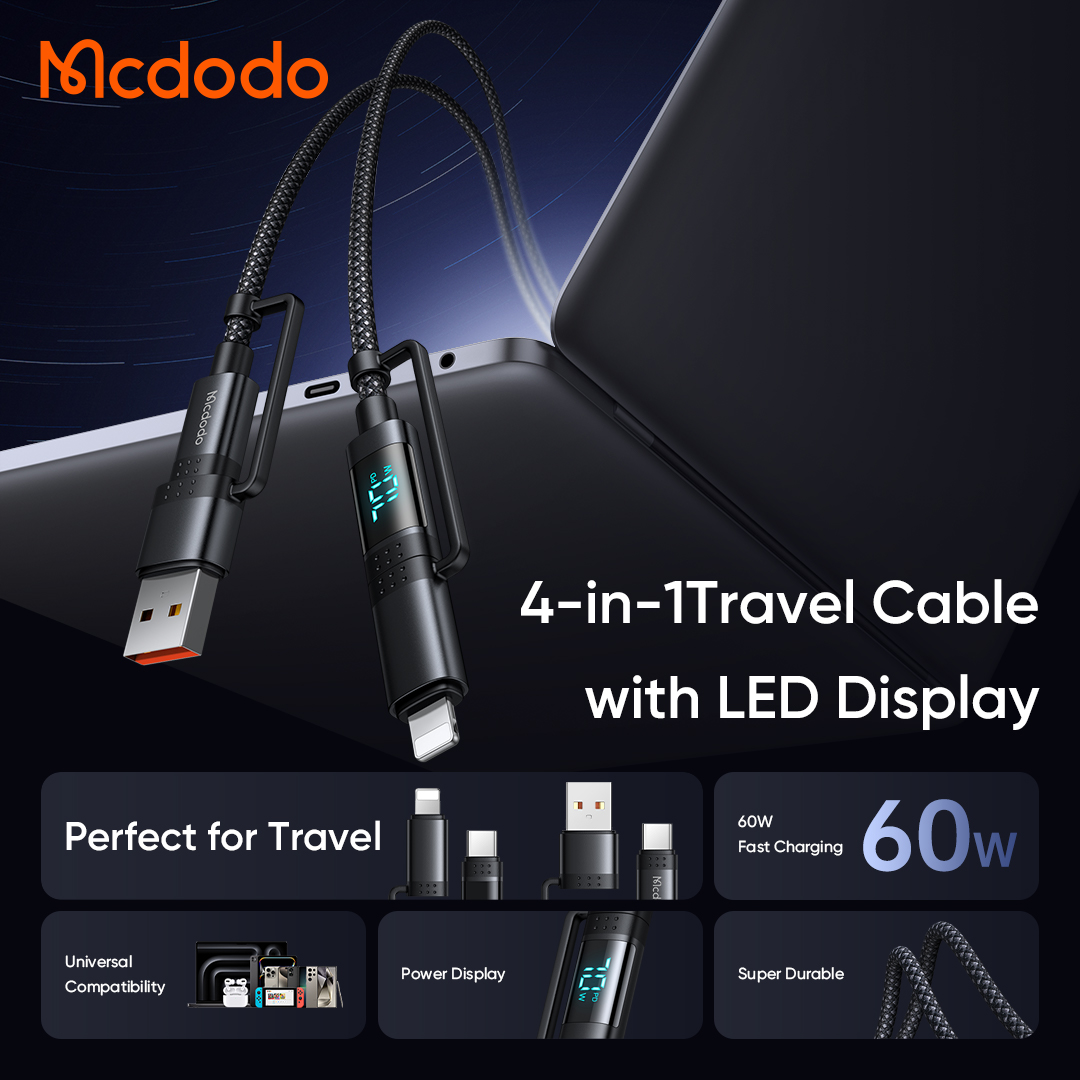 Mcdodo 60W Cable with Digital Display USB A+USB C to USB C+Lightning ...