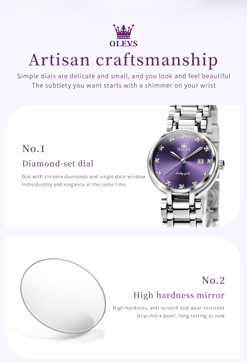 OLEVS Watch For Women Waterproof Original Stainless Steel Silver Purple ...