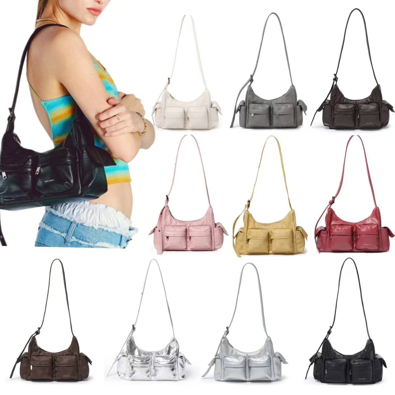 【Samo ondoh】 Korean Fashion Women's Underarm Motorcycle Shoulder Bag，Multi-Pocket Adjustable ...