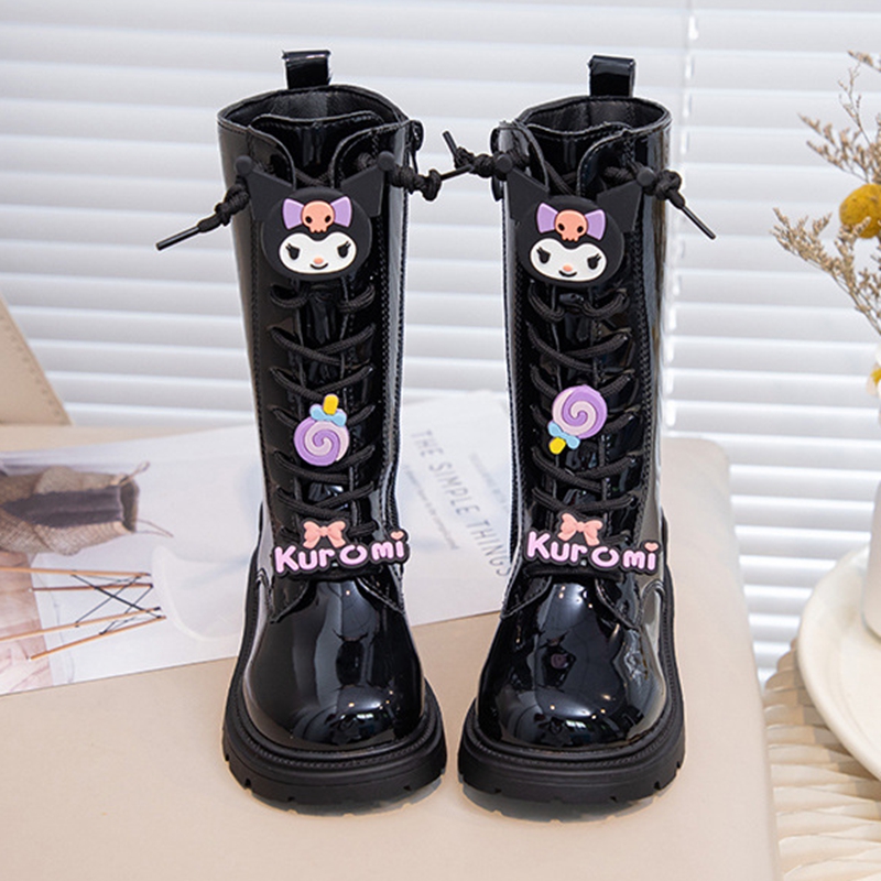 Kids Long Boots for kids girls White Leather Kuromi Boots for kids ...