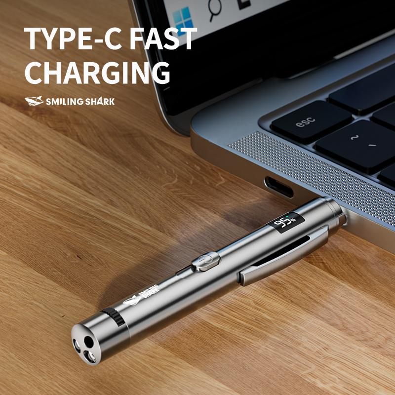 SMILING SHARK LED Pen Light Flashlight 3in1 Laser Pointer 365nm UVLight ...