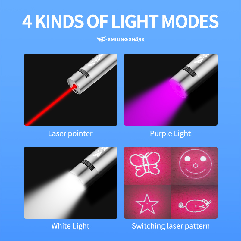 SMILING SHARK LED Pen Light Flashlight 3in1 Laser Pointer 365nm UVLight ...