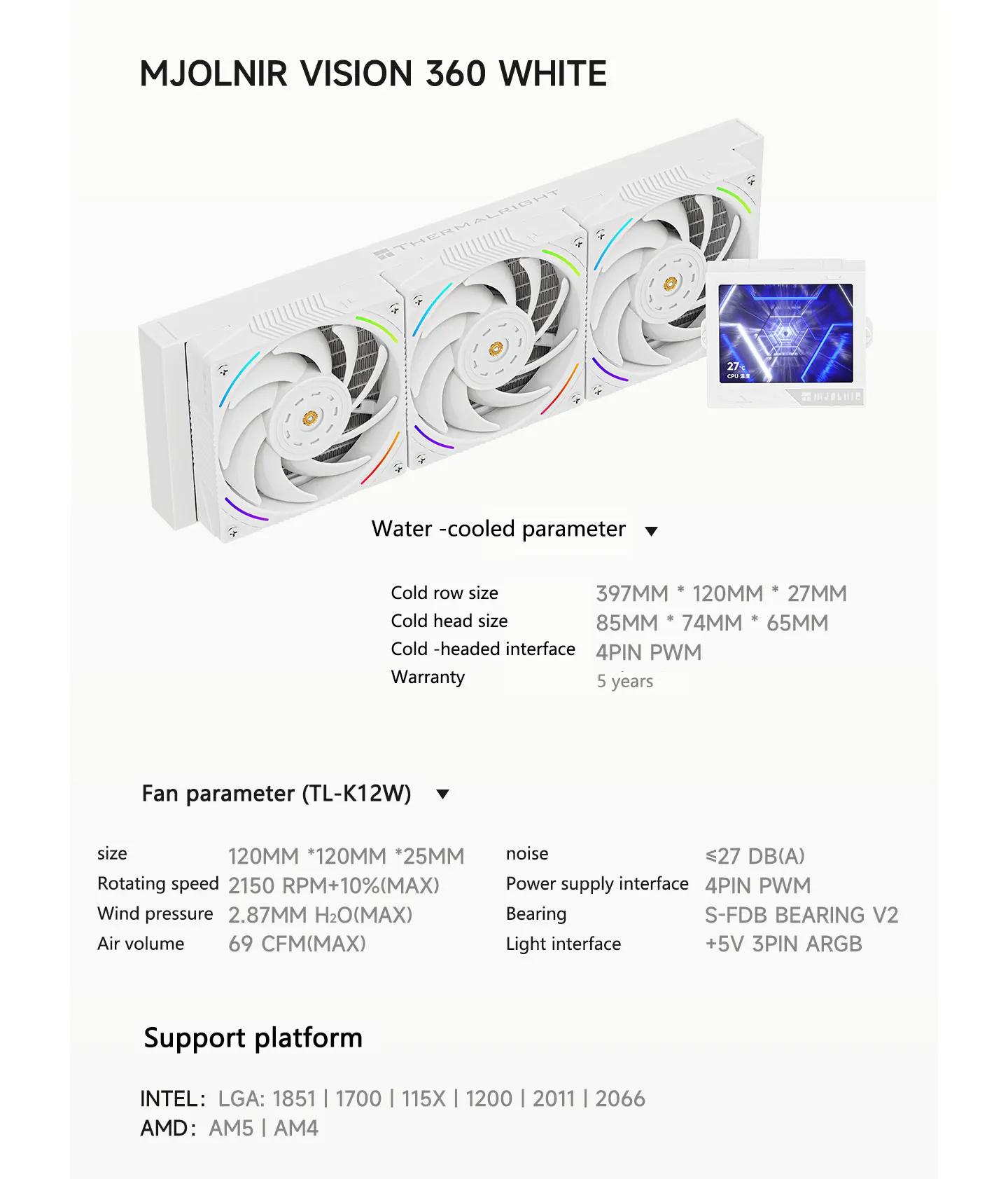 Thermalright MJOLNIR VISION 360 ARGB water cooling radiator 3.5-inch ...