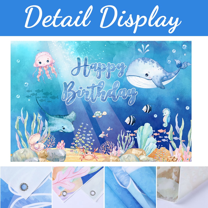 【Vinyl】150*100cm Ocean Theme Birthday Background Cloth Blue Happy ...