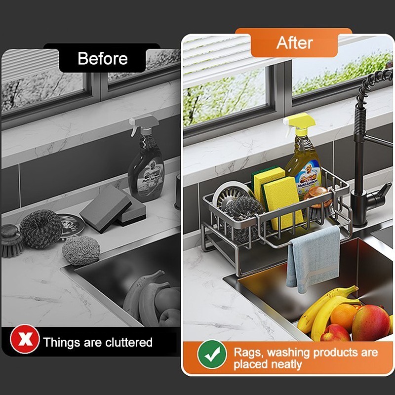 Robust Metal Sponge Drying Rack with Rag Hanging Rail - Essential for ...