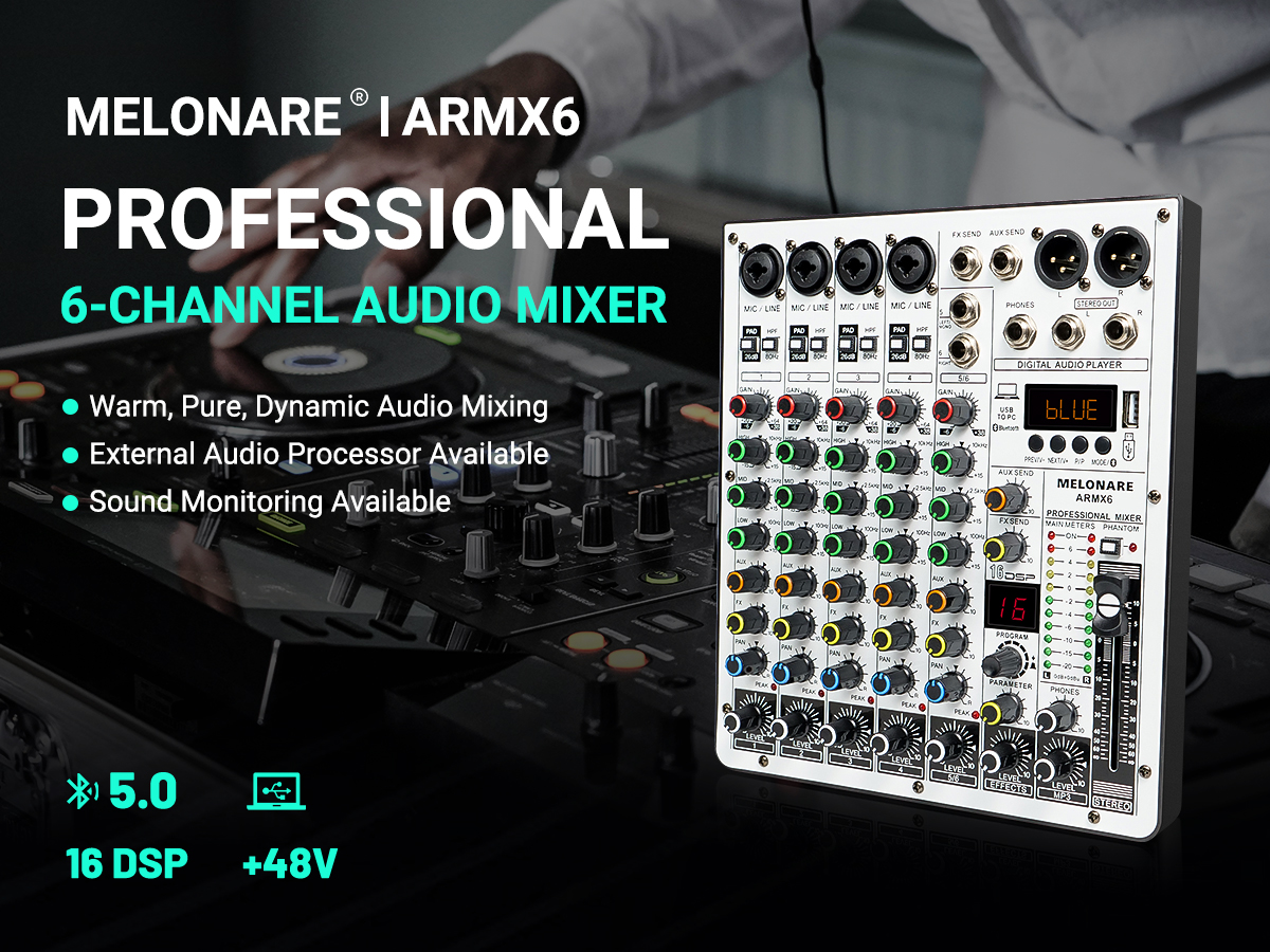 MELONARE ARMX6 6-Channel Audio Mixer DJ Mixer USB Audio Interface ...