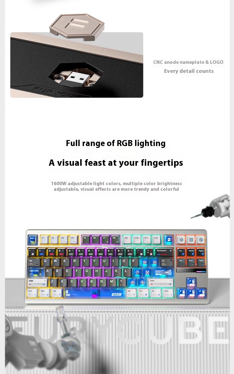FURYCUBE GT80 Aluminum Wireless Mechanical Keyboard 75% Hot swappable ...
