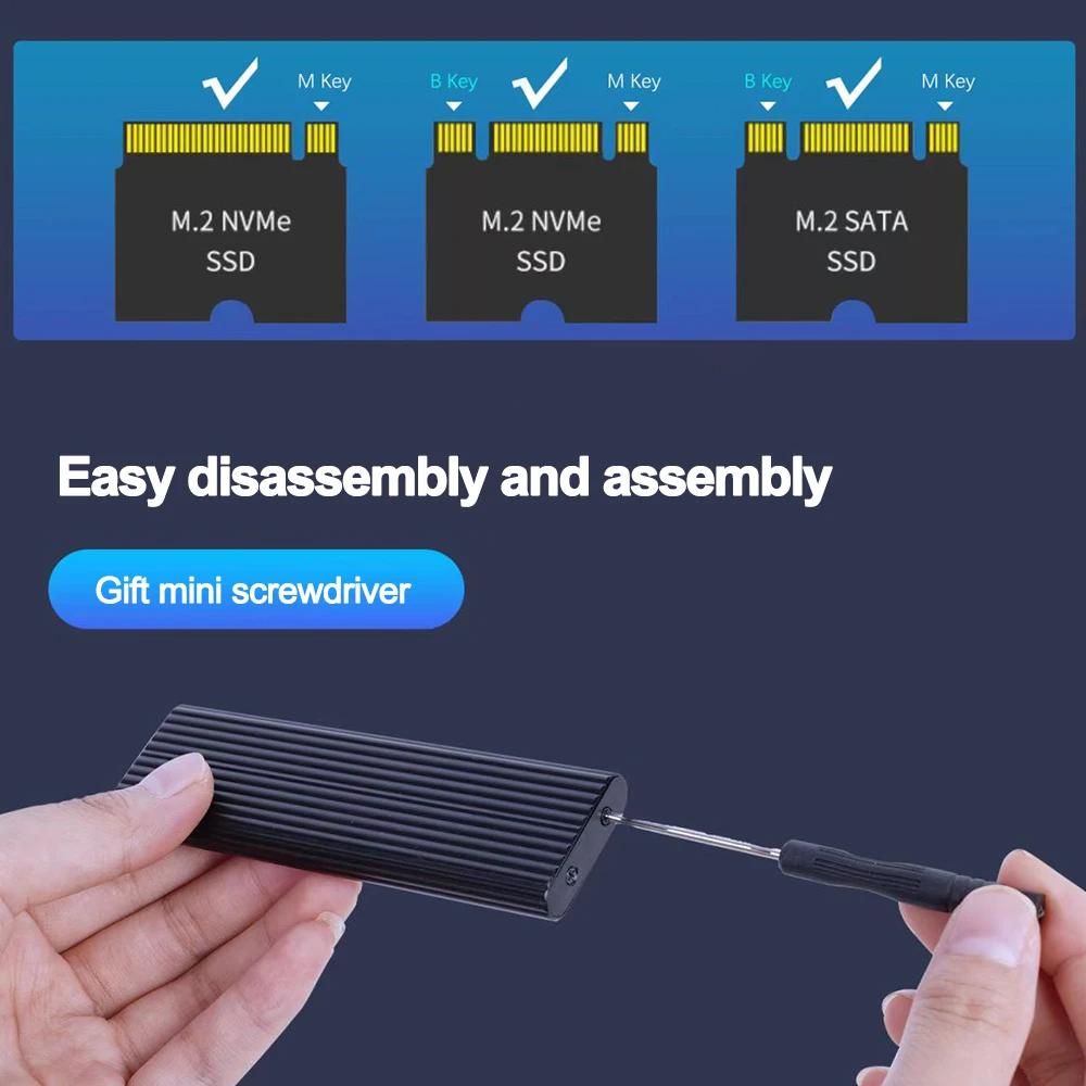 NVME NGFF M.2 Solid State Drive External Enclosure M.2 to USB C 10Gbps SSD Aluminum Case Type A ...