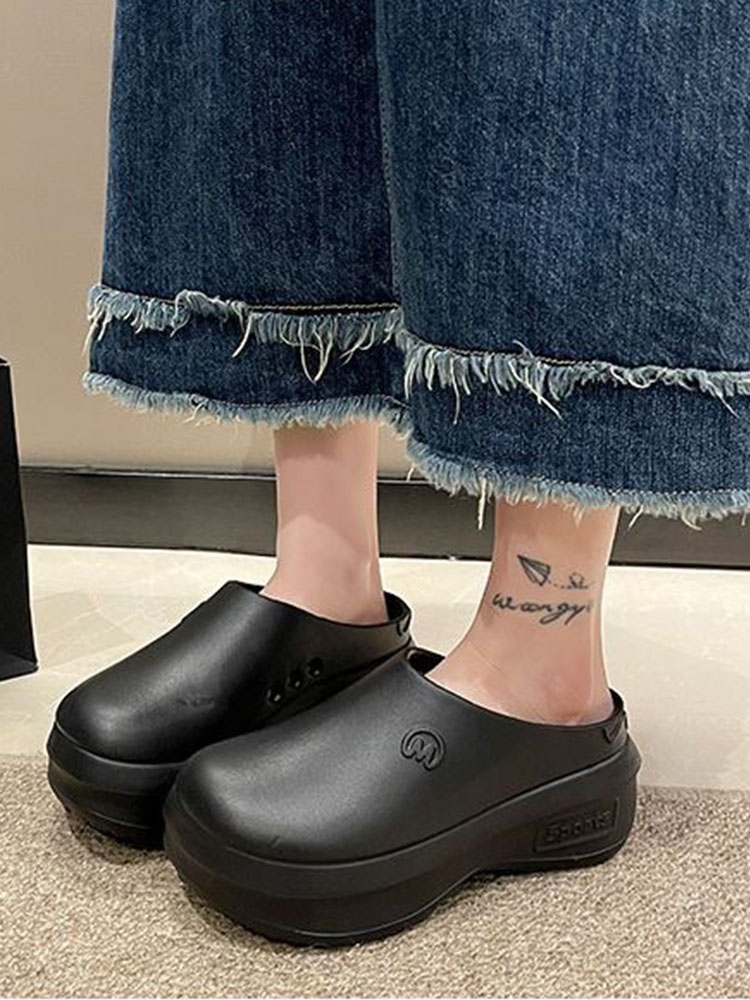 Trendy Waterproof Thick-Soled Slippers for Women Half Cover Sandals 5cm ...