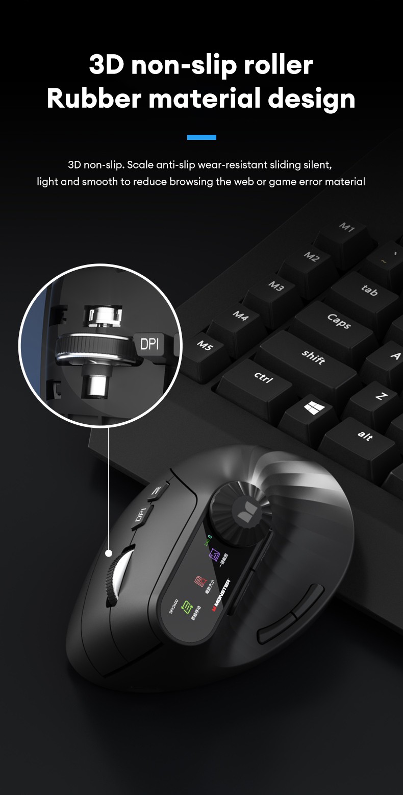 Monster M2 MAX Mouse Bluetooth Wireless Non Slip Ergonomic Design Light Multi Device Compatible ...