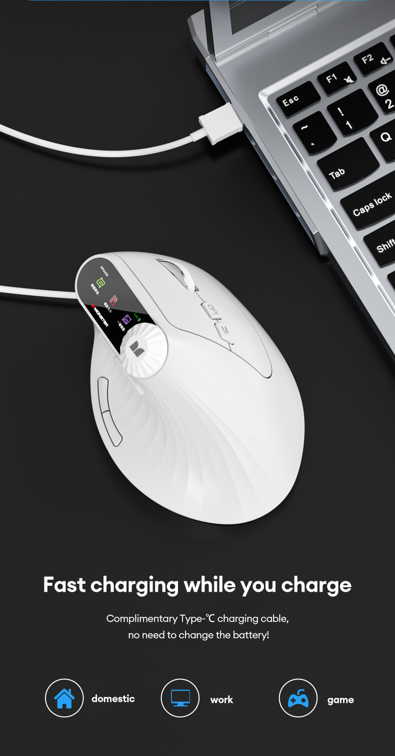 Monster M2 MAX Mouse Bluetooth Wireless Non Slip Ergonomic Design Light ...