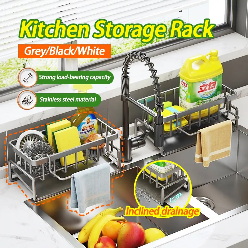 Kitchen Rack Drain Rack Sink Rag Basket Countertop Sundry Storage Rack ...