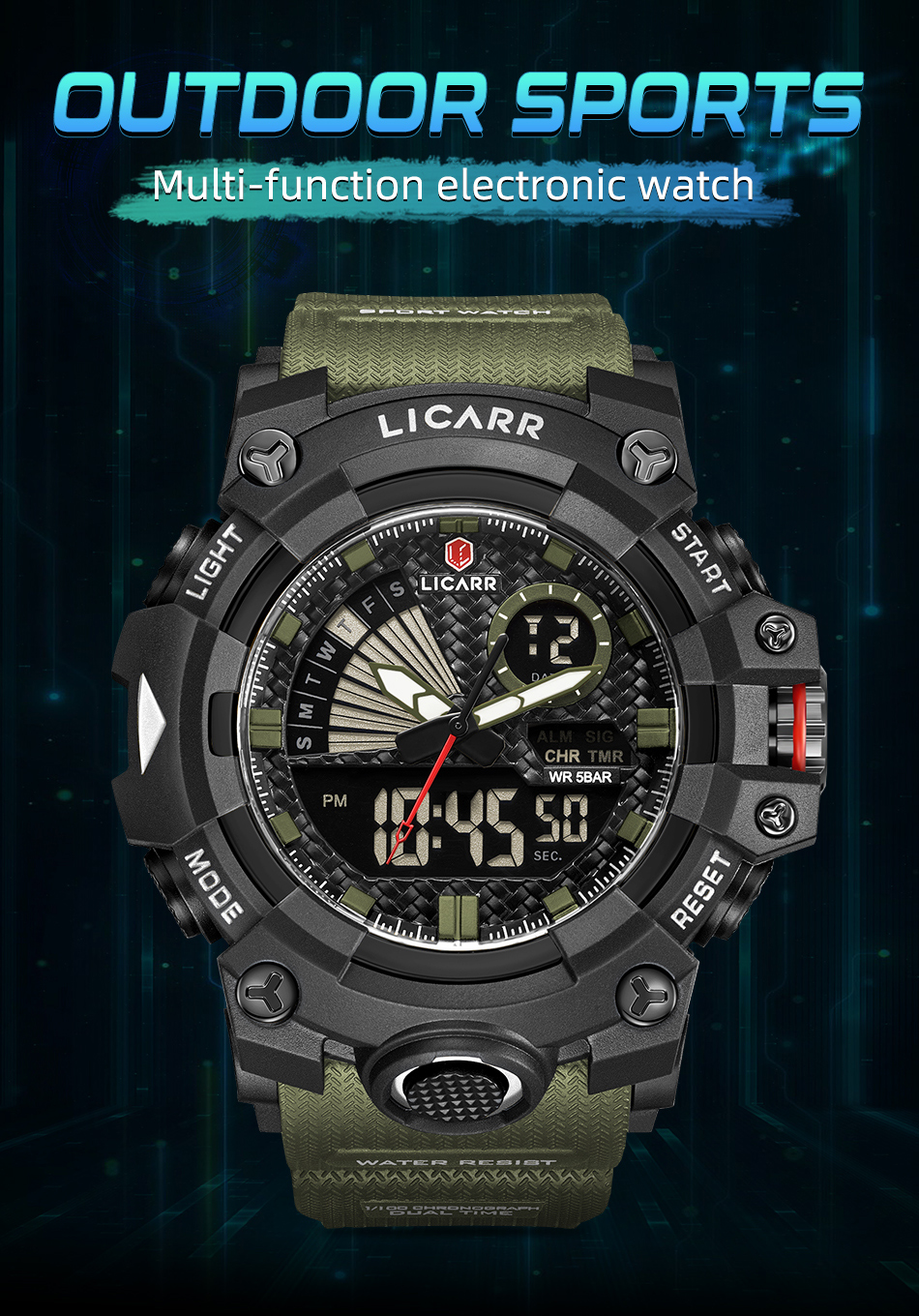 LICARR Brand Men's Watch Double Display Original Fashion Casual ...