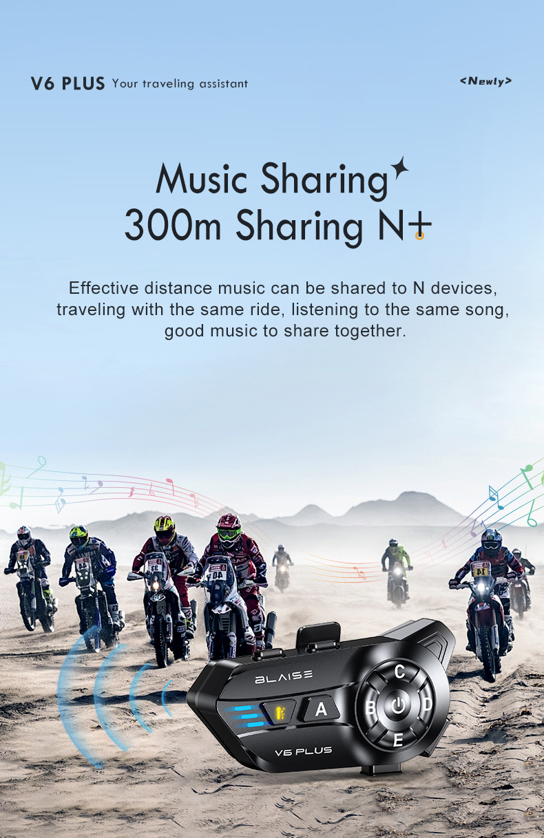 Blaise V6 Plus Motorcycle Helmet Intercom Headset Music Share Bluetooth ...