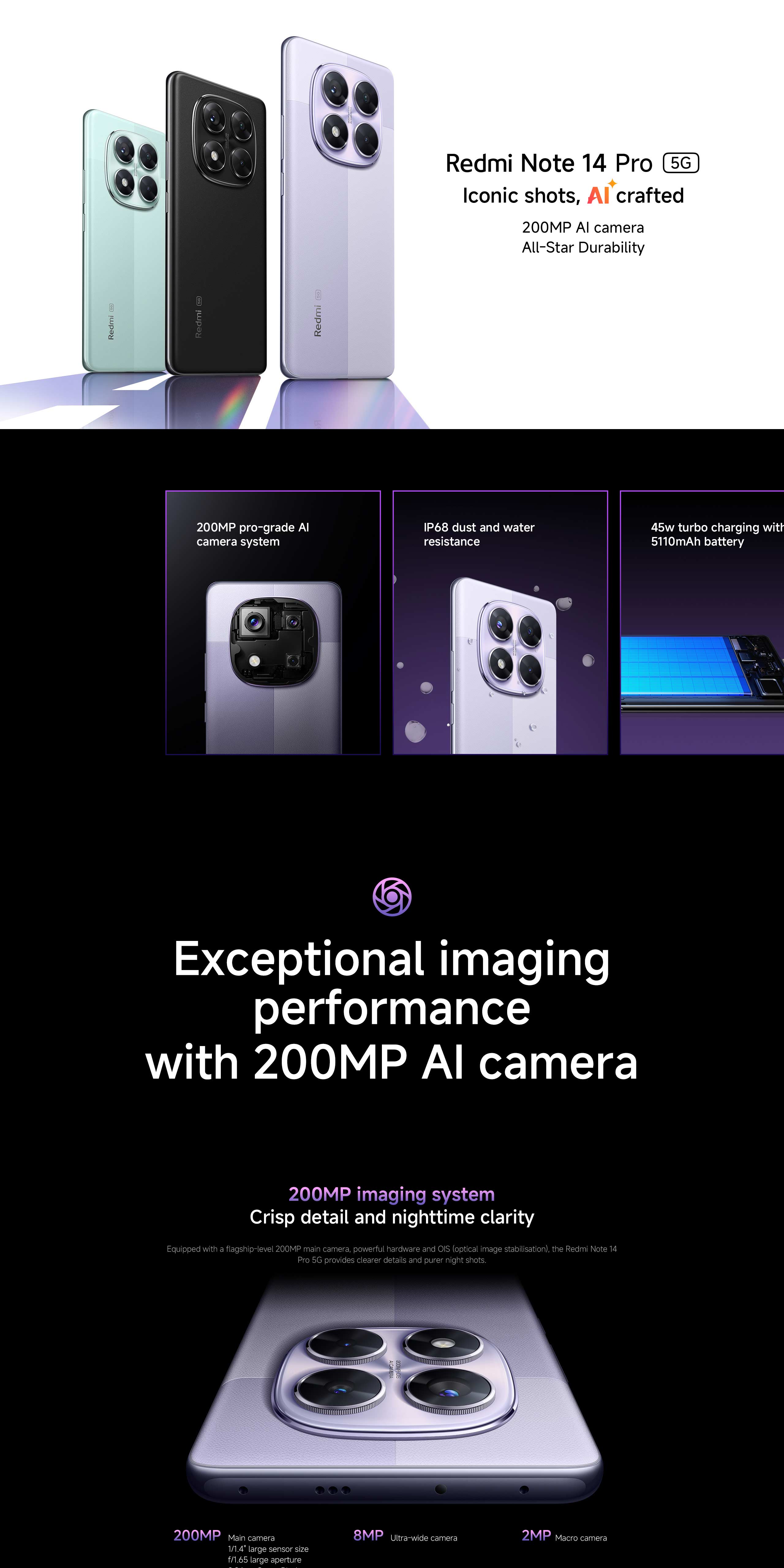 Redmi Note 14 Pro 5G 12+256GB/12+512GB |200MP AI camera| IP68 water ...