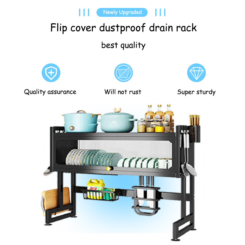 Metallic Dish Cabinet Rack Dustproof Drain Rack With Cabinet Door Plate ...