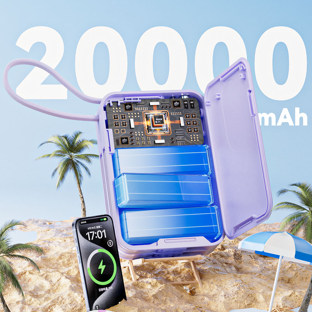 Rock Space Y19 Mini Series Power Bank Built-in 3 Cables 20000mAh 22.5W ...