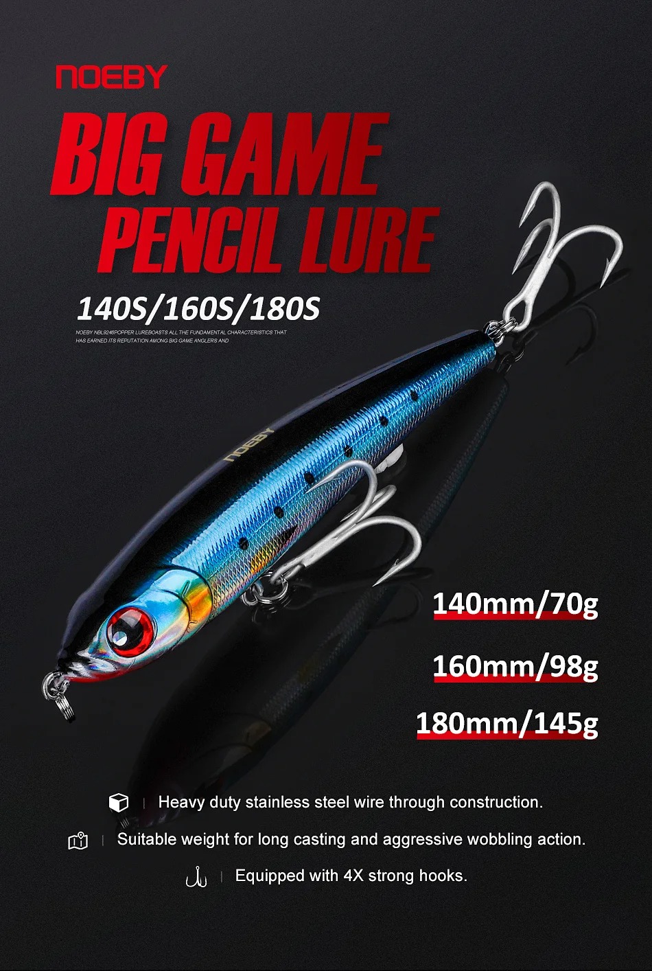 NOEBY Trolling Fishing Lure 14cm 70g 16cm 98g Big Game Variable Sinking Pencil Lures Sea Fishing ...