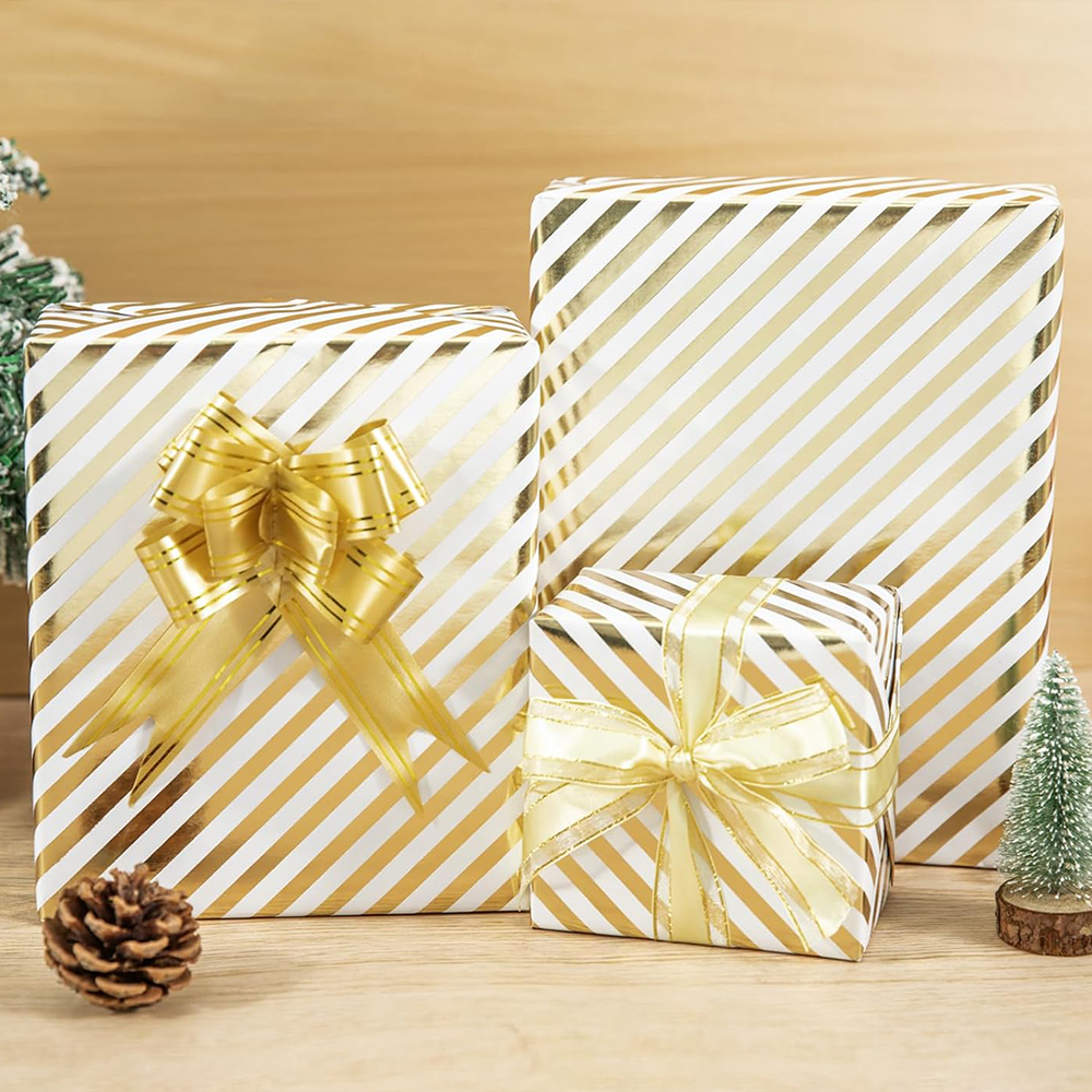 Gold Striped Gift Wrapping Paper Flower Packaging Materials Birthday ...
