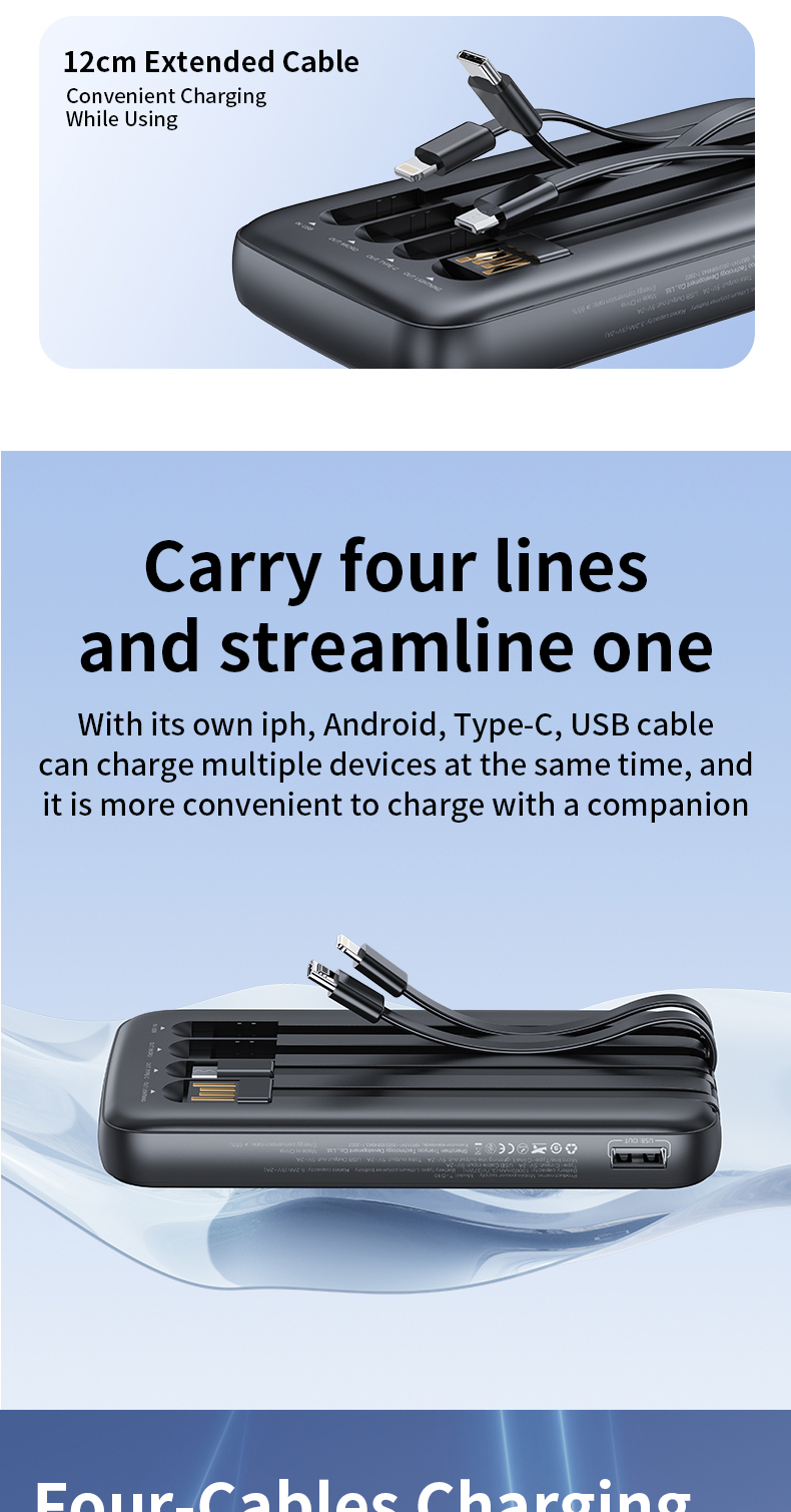 Tranyoo D11 20000mAh Power Bank Built in 4 Cables Lightning / Type-c ...