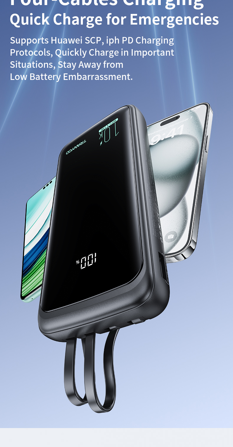 Tranyoo D11 20000mAh Power Bank Built in 4 Cables Lightning / Type-c ...