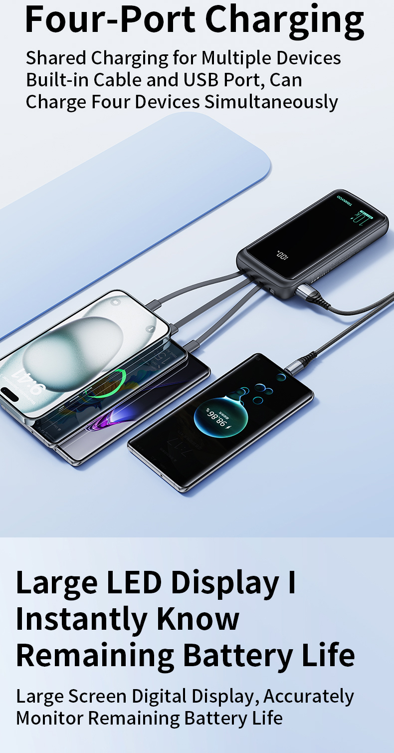 Tranyoo D11 20000mAh Power Bank Built in 4 Cables Lightning / Type-c ...