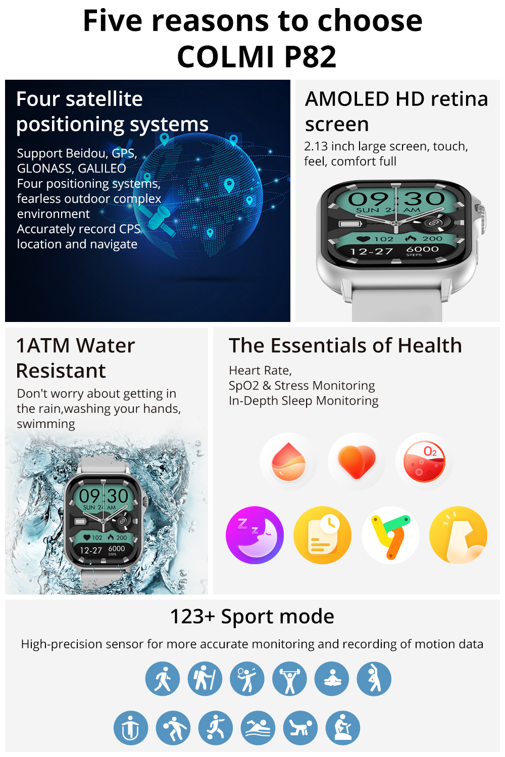 COLMI P82 smart watch sports watch run pace Built-in GPS Men watch IP68 ...